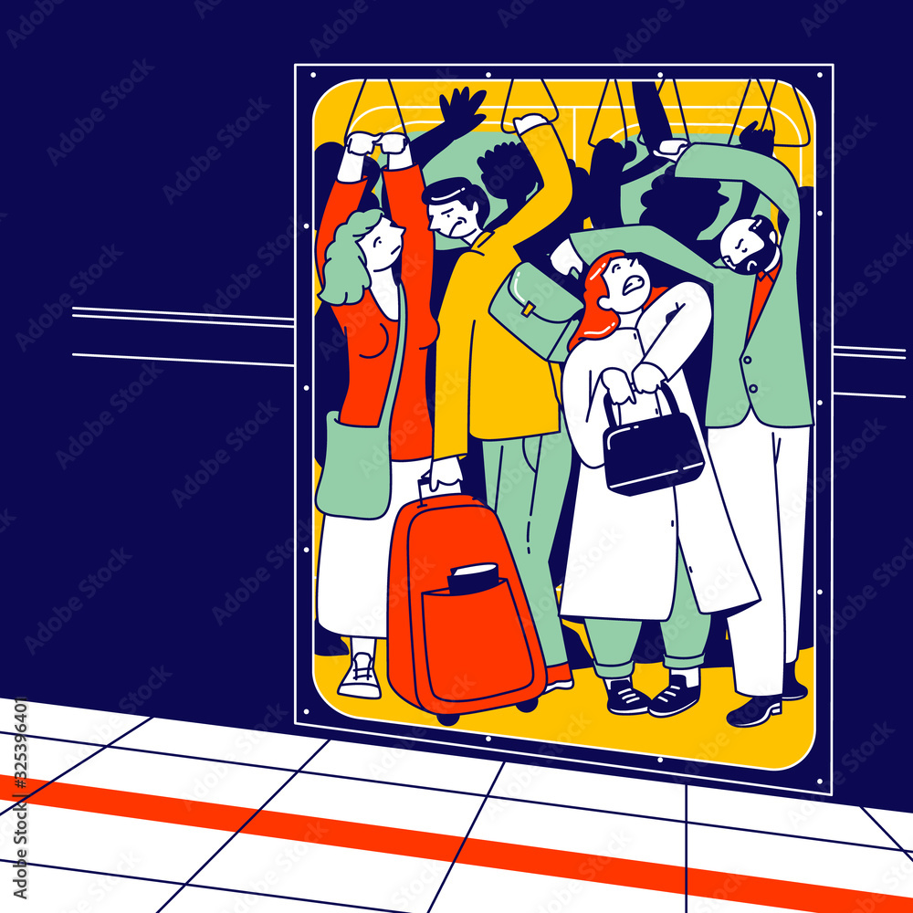 People Riding in Full Metro Van. City Dwellers Male and Female ...