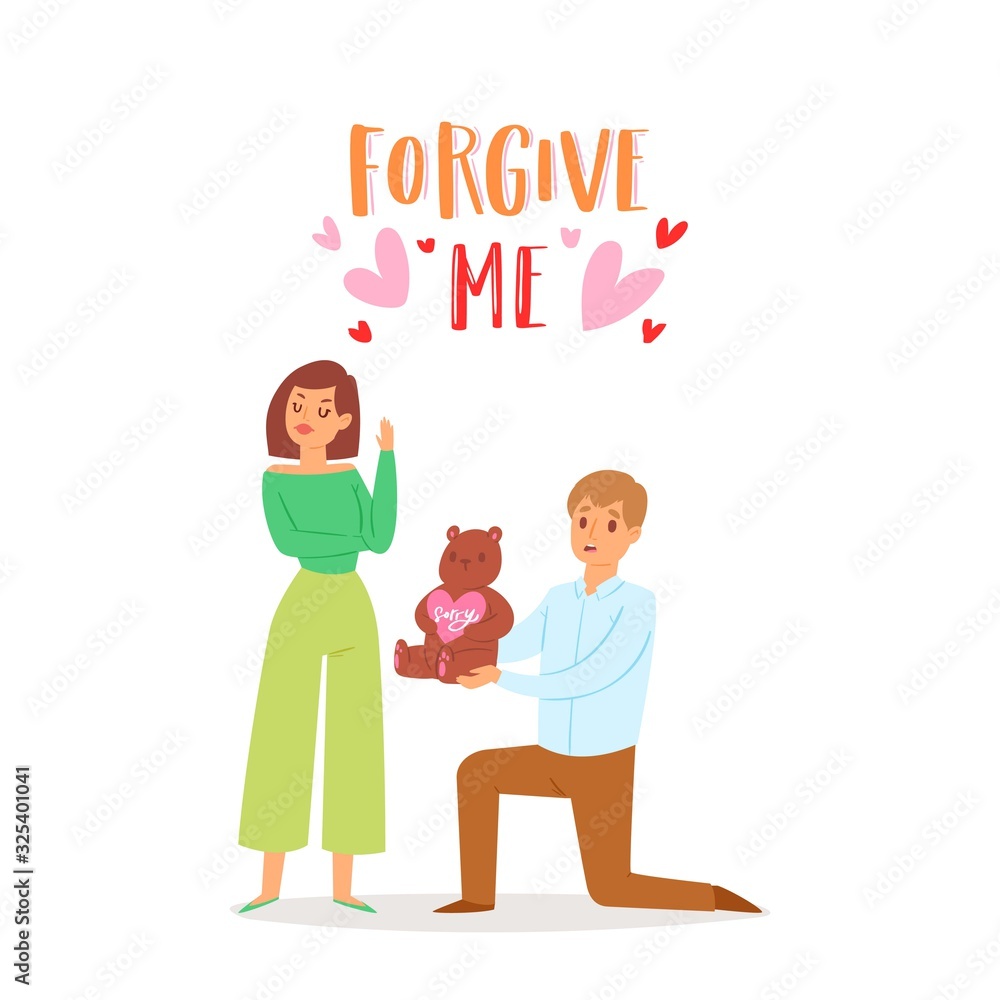 Forgive me concept with young couple, angry woman after quarrel looking ...