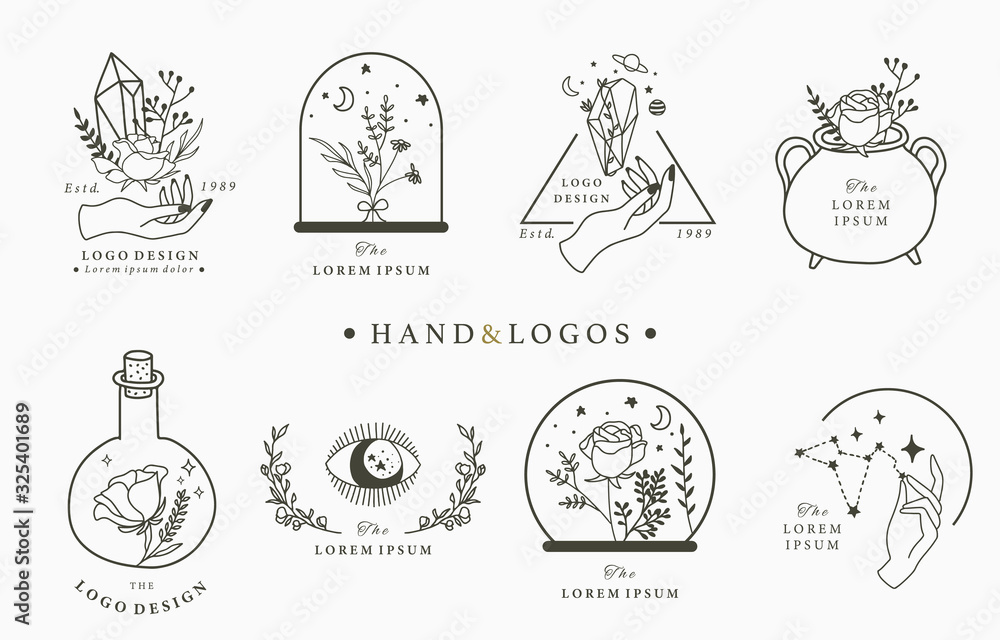 Beauty occult logo collection with hand,geometric,crystal,moon,eye,star ...