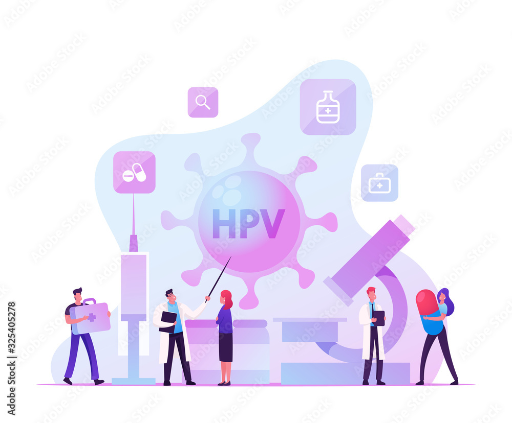 Human Papillomavirus, HPV Virus Diagnosis Checkup and Early Diagnostics Concept. Characters ...