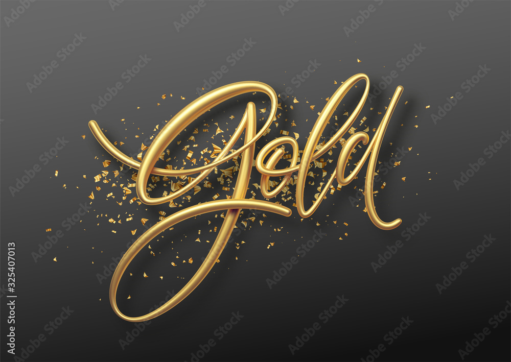 Word Gold 3d calligraphic lettering realistic illustration isolated on ...