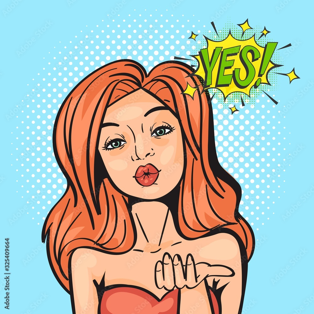 Sexy Comic Blonde Pop Art Girl With Long Hair Saying Yes Vector