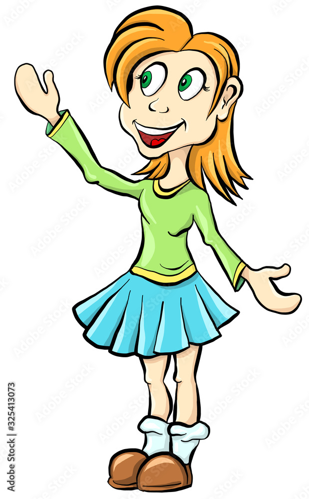 Vector cartoon girl. Character girl smiling. Cartoon happy girl showing ...