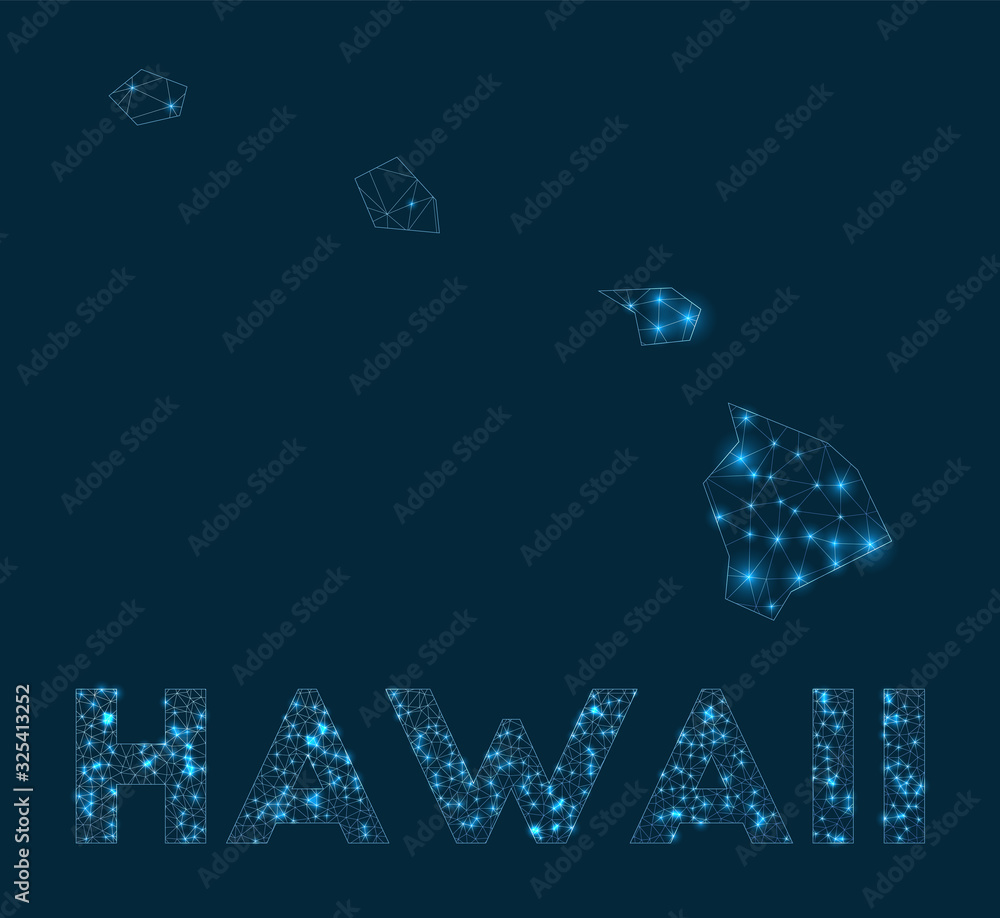 Hawaii network map. Abstract geometric map of the us state. Internet ...