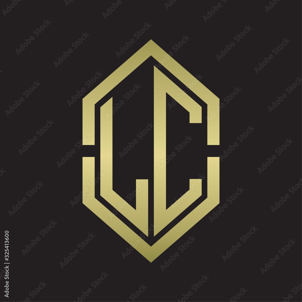 LC Logo monogram with hexagon shape and outline slice style with gold ...