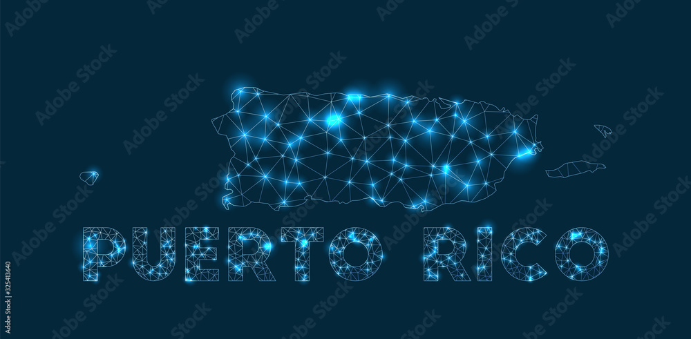 Puerto Rico network map. Abstract geometric map of the country ...