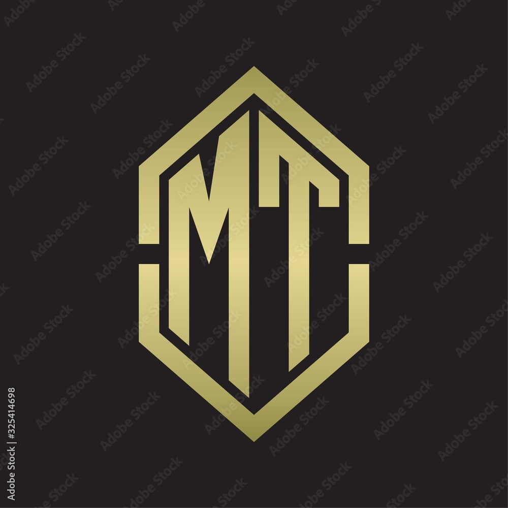 MT Logo monogram with hexagon shape and outline slice style with gold ...