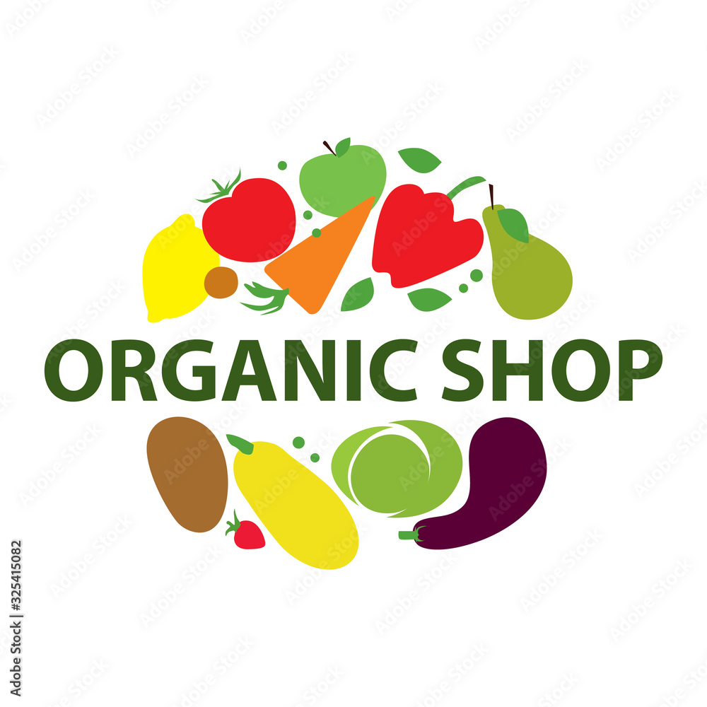 Vector logo design template with fruit and vegetable icons in trendy ...