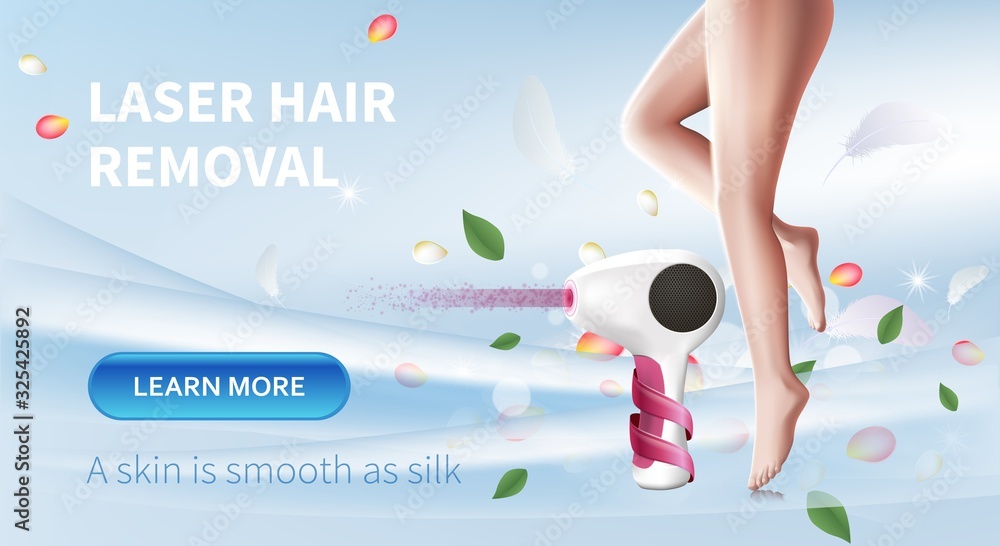 Laser Hair Removal. Light Feathers and Flower Petals Flying around ...