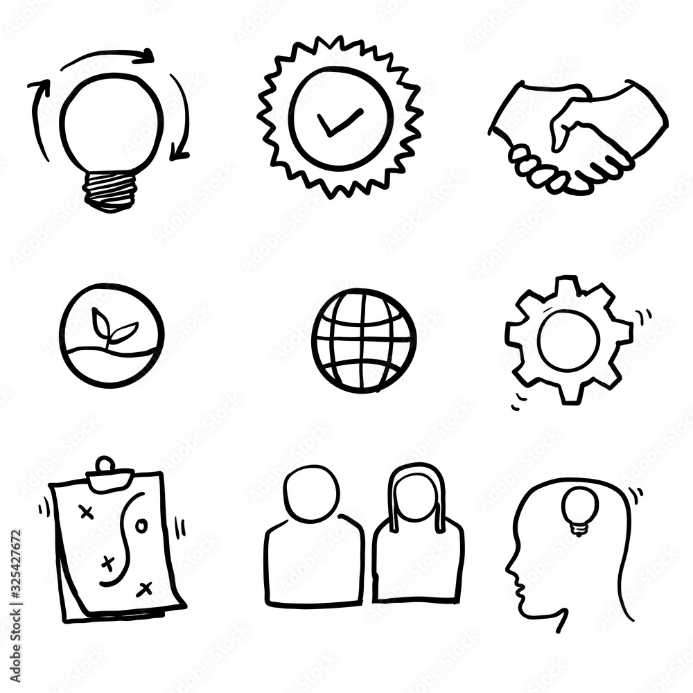 hand drawn Core Values symbol collection. Mission, integrity value icon ...