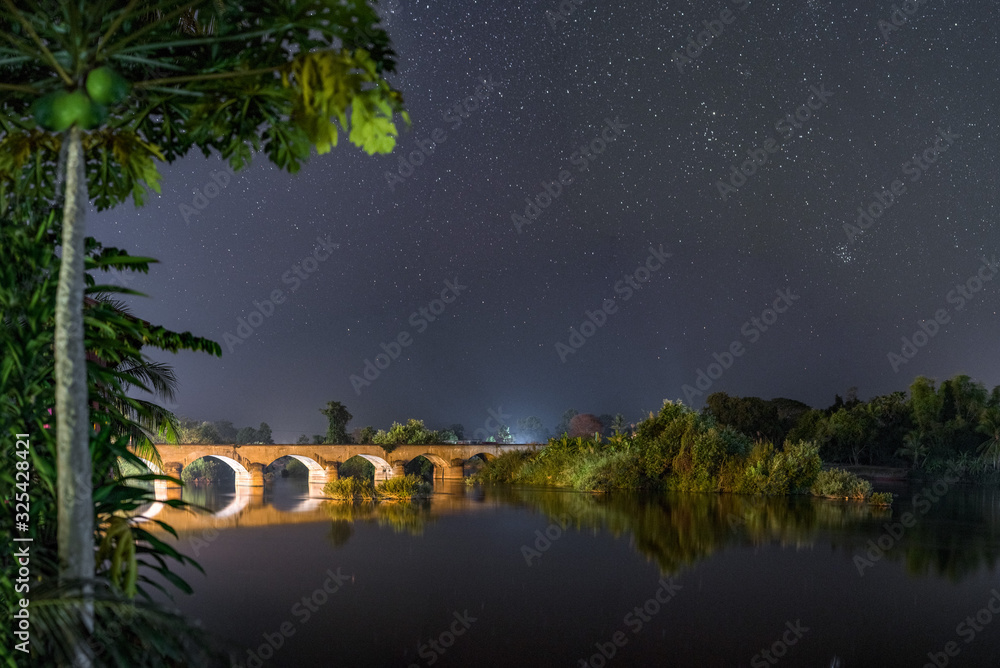 The Old French Railway Bridge under the stary sky, between Don Det and ...