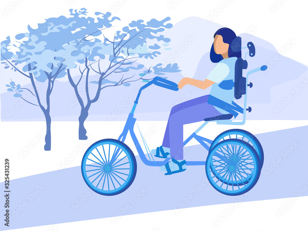 Disabled Paralyzed Woman Character with Incapability Cycling in Park ...
