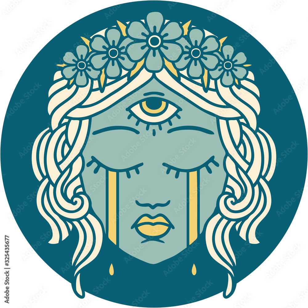 tattoo style icon of female face with third eye crying Stock Vector ...