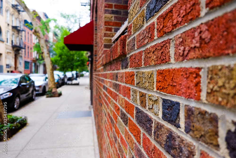 Beautiful buildings and red brick wall with texture close-up in ...