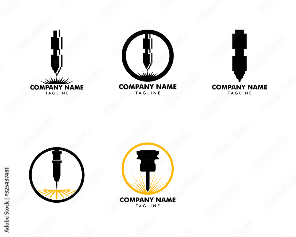 Set Of Laser Cutting Machine Logo Design Icon Vector Illustration CNC Set Of Laser Cutting Machine Logo Design Icon Vector Illustration CNC