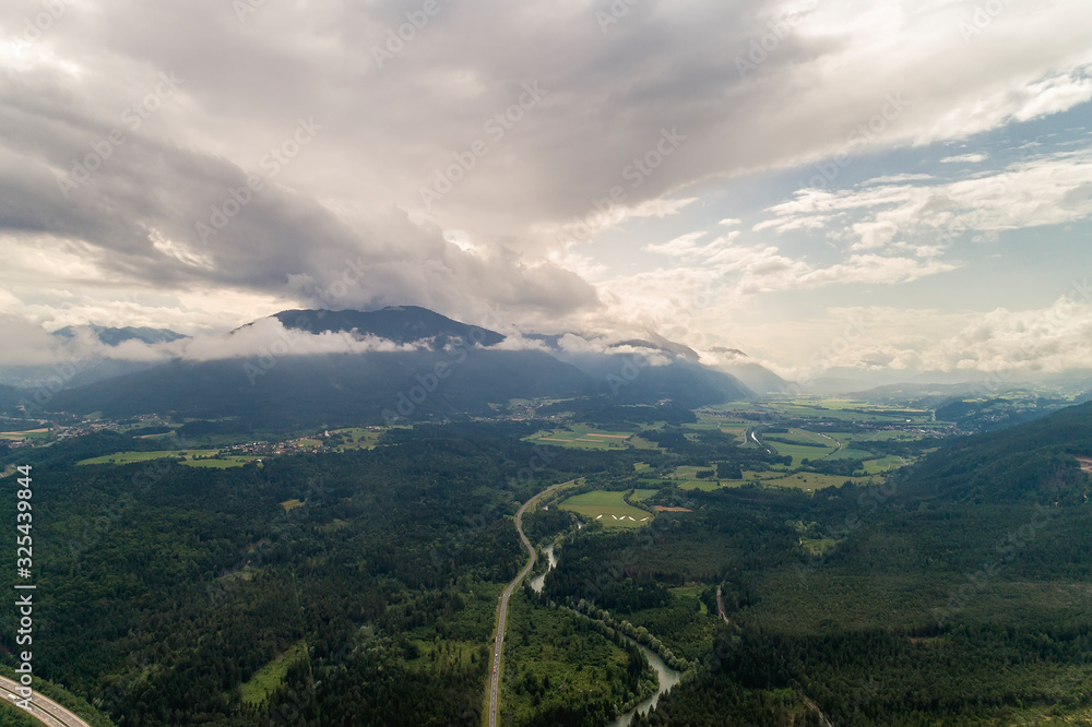 Gail Valley with Arnoldstein and Sud Autobahn. Beautiful aerial view ...