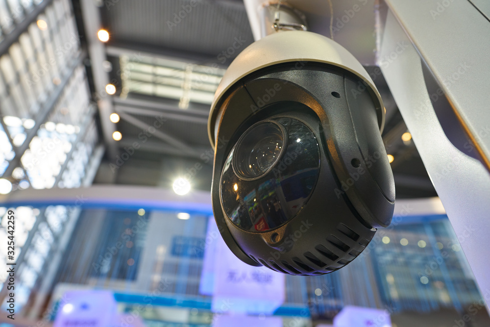 SHENZHEN, CHINA - CIRCA NOVEMBER, 2019: close up shot of CCTV camera at ...