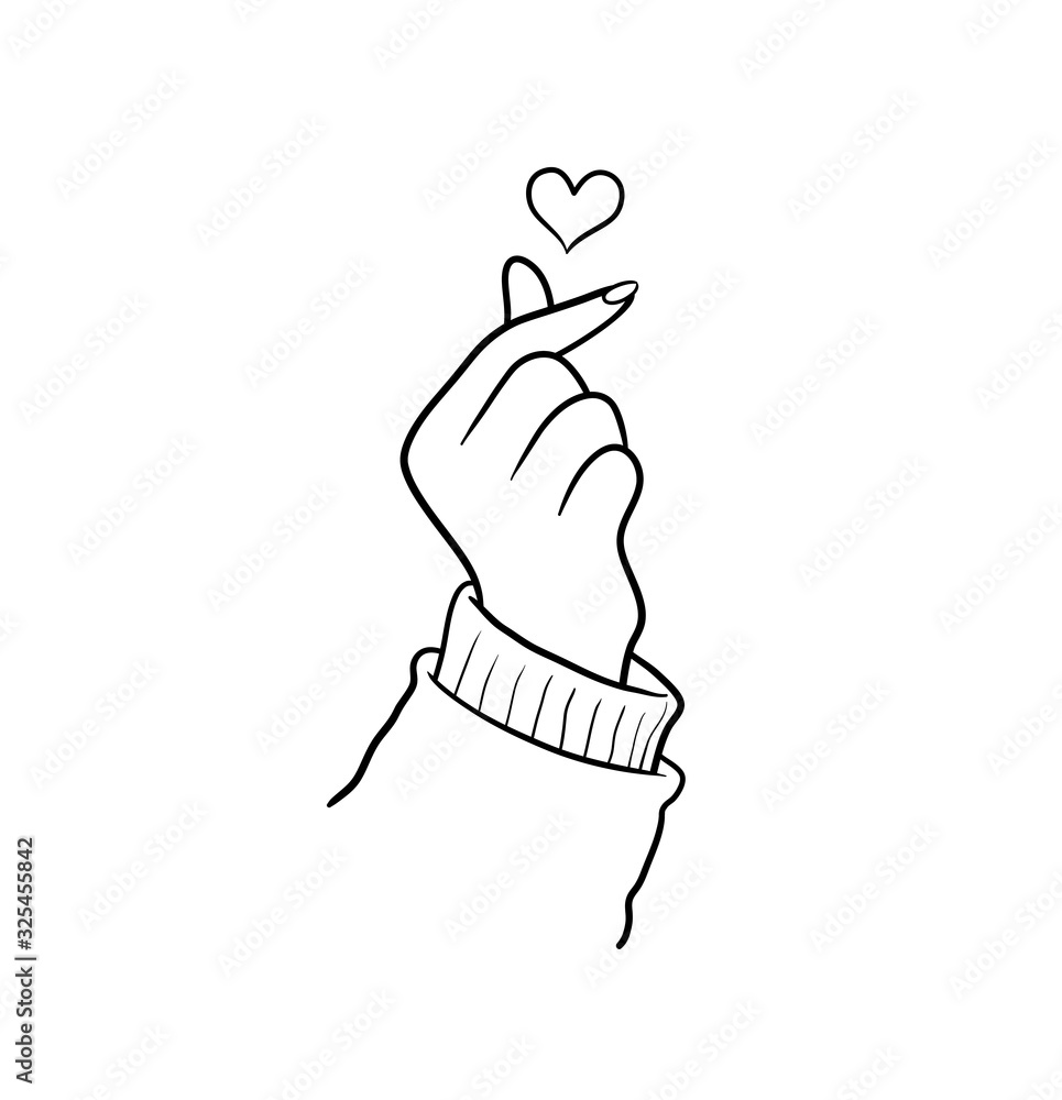 Hand Drawn Vector Illustration Of Korean Finger Heart Love Symbol Stock