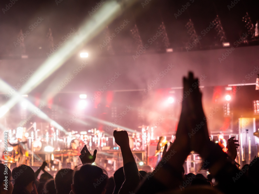 crowd at concert - summer music festival in front of bright stage ...