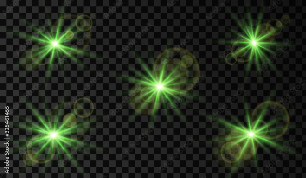 Lens flare. Light glow effect. Green sparkle and glare object. Isolated ...