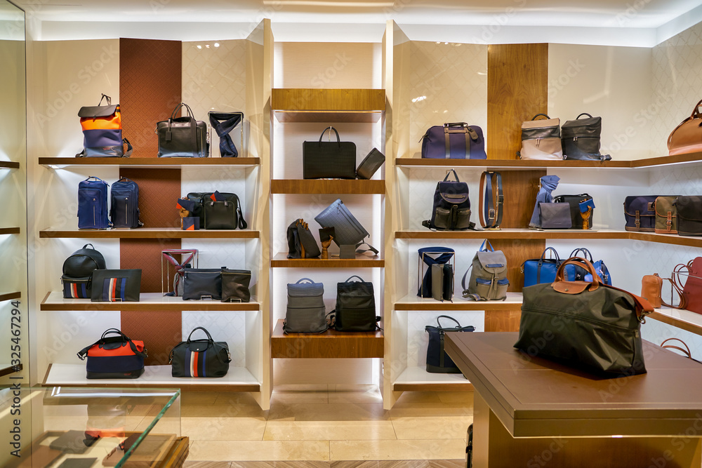 SINGAPORE - CIRCA APRIL, 2019: bags on display at Longchamp store in ...