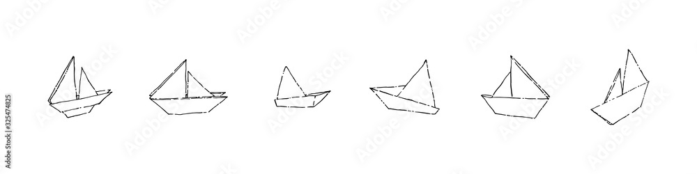 Hand drawn paper ships set, ink drawing sketch vector illustration ...