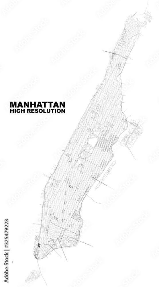 Blueprint of manhattan in New York city, One Color Map, High resolution ...