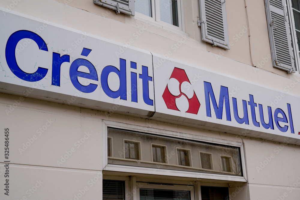 credit mutuel french sign bank logo office signage on building shop ...