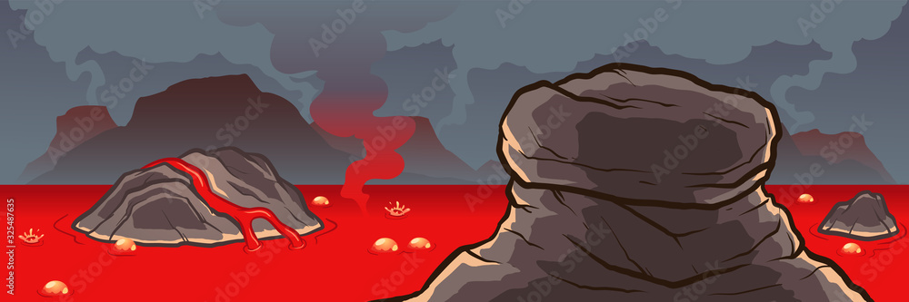 Lava lake cartoon background landscape. Vector clip art illustration ...