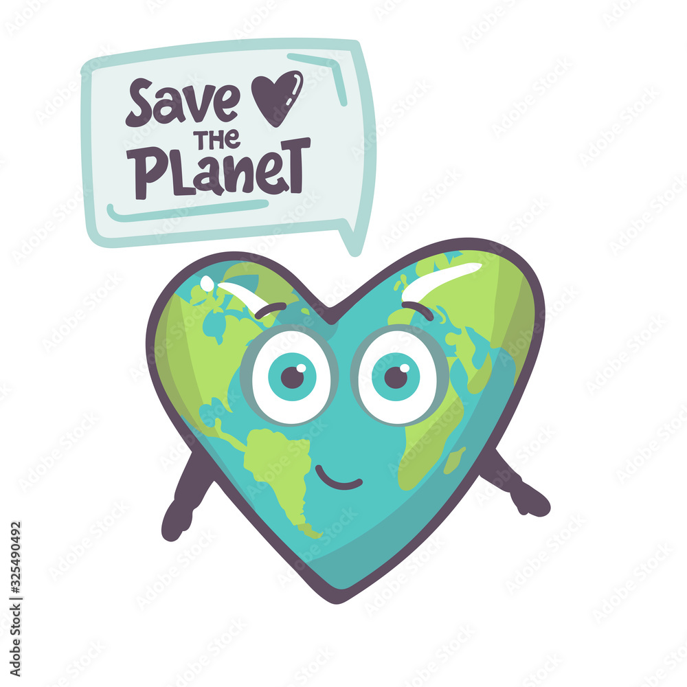 Happy Earth Planet Character Heart Shaped Earth Cute Globe With
