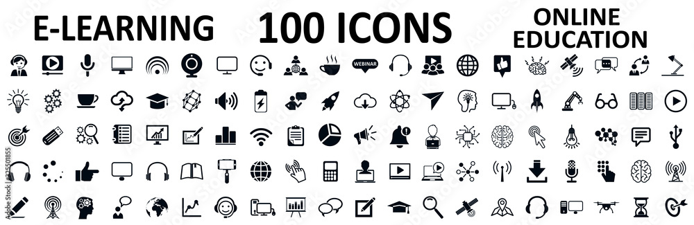 E-learning set icons, online education signs – stock vector Stock ...
