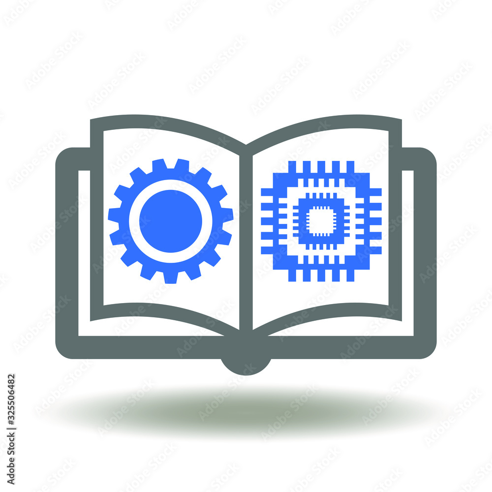 Book gear circuit icon vector. Knowledge Science AI Logo. Machine ...