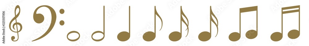 Music Notes Icon Gold | Note Illustration | Clef Symbol | Sound Logo ...