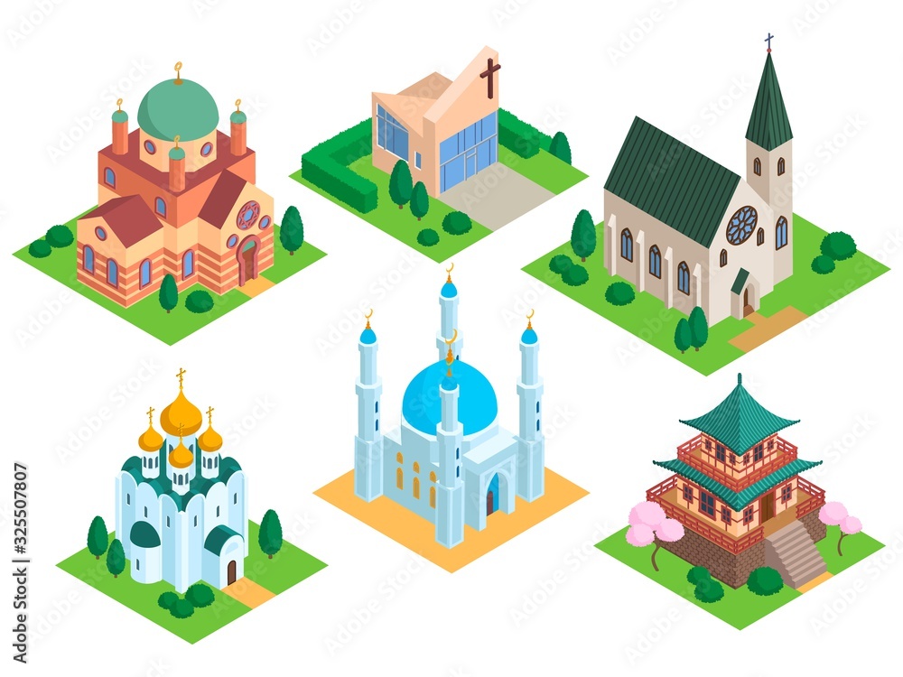 Church isometric vector temple religion building. Illustration of ...