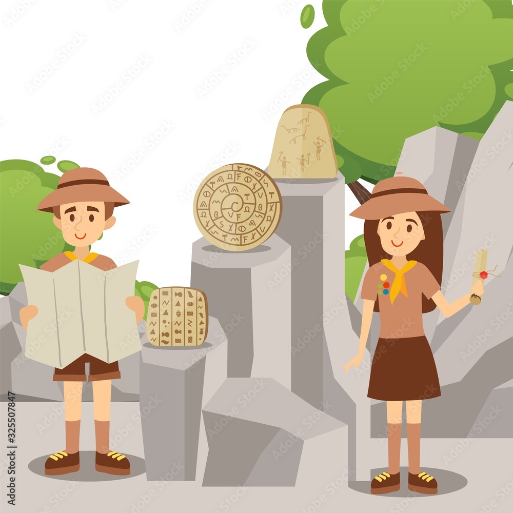 Scout leaders presenting historic artifacts of ancient civilization ...