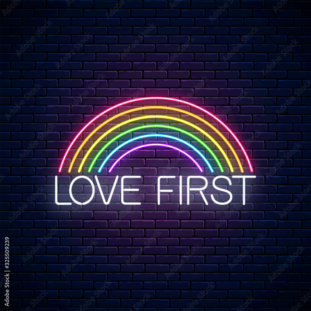 Neon Love first text and LGBT rainbow. Pride sign design template, LGBT ...