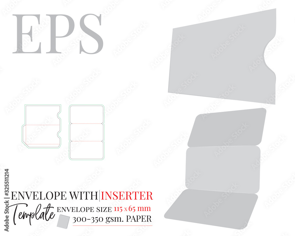 Envelope inserter template with die line, Vector with die cut / laser ...
