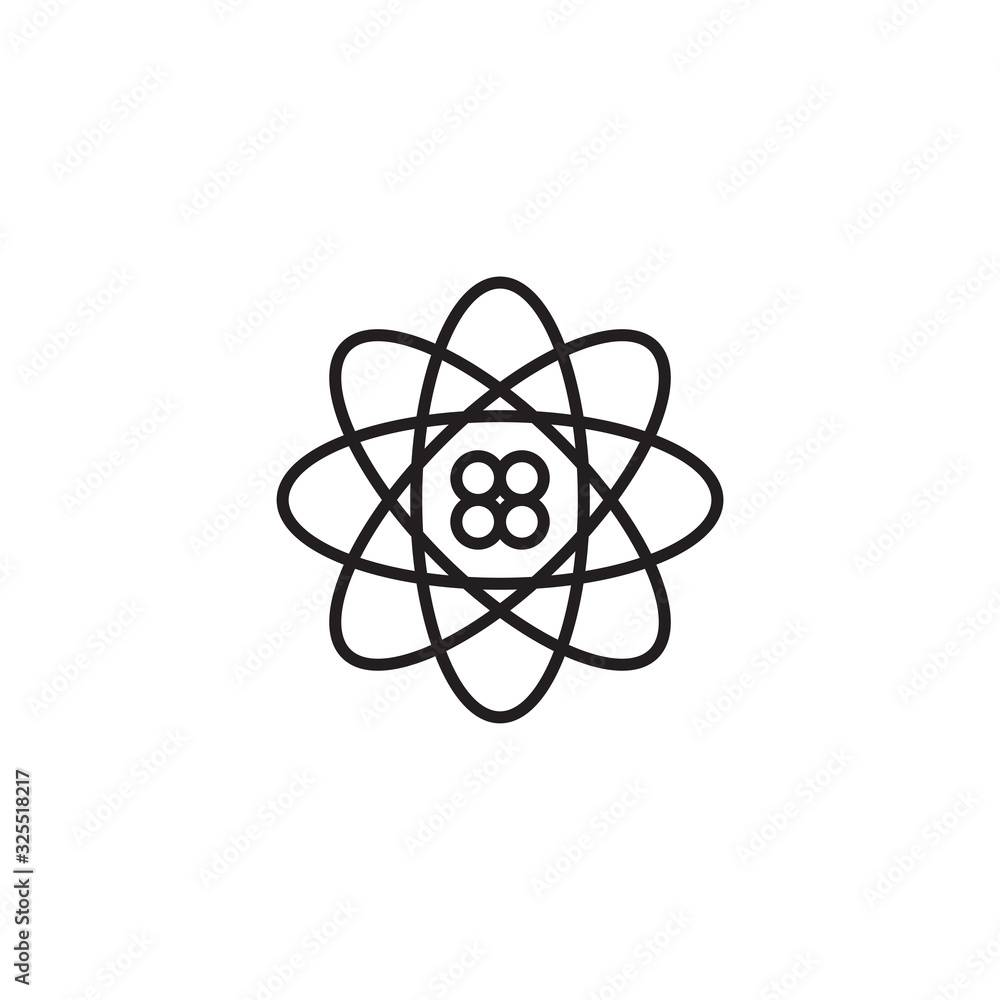 Quantum icon. Science sign. Nuclear symbol. Electrons and protons. Atom ...