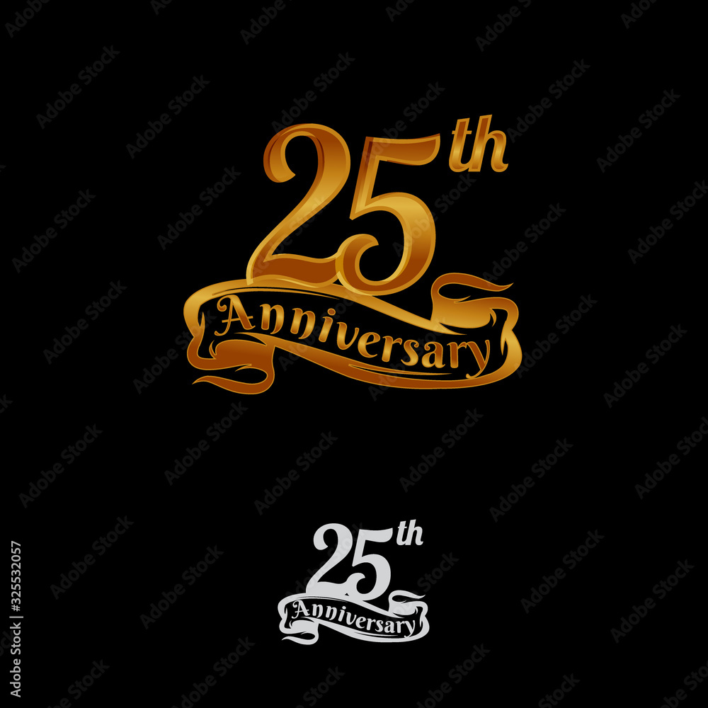 25 years anniversary golden color on black background for anniversary ...