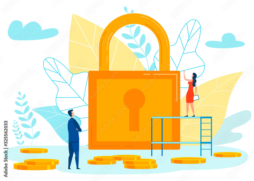 Financial Security Metaphor Vector Illustration. Cartoon Man, Woman ...