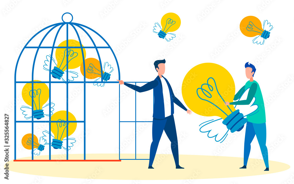 Gathering Innovative Ideas Metaphor Illustration. Cartoon Man Inviting ...