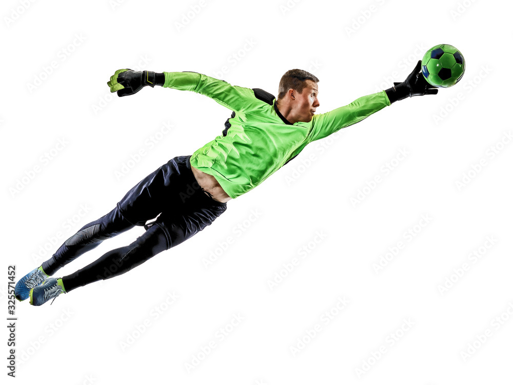 soccer player goalkeeper man silhouette shadow isolated white ...