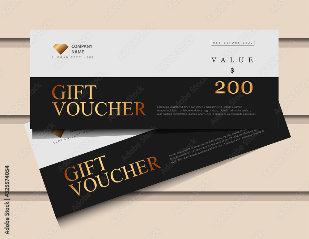 Vektorová grafika „Gift voucher template with glitter gold luxury ...