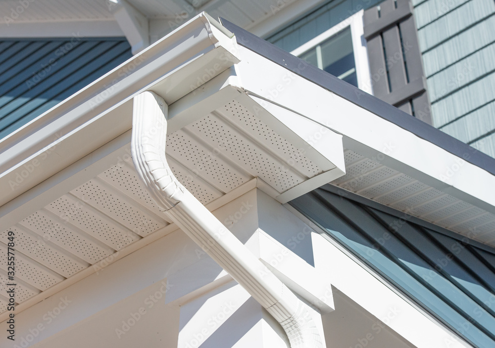 Colonial white gutter guard system, fascia, drip edge, soffit providing ...