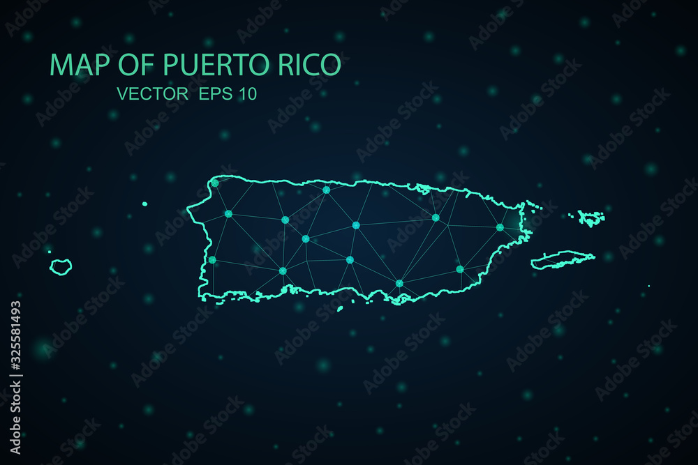 Map of Puerto Rico. Wire frame 3D mesh polygonal network line, design ...