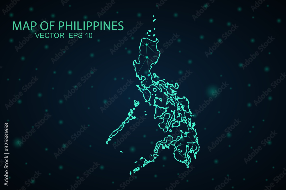 Map of Philippines. Wire frame 3D mesh polygonal network line, design ...