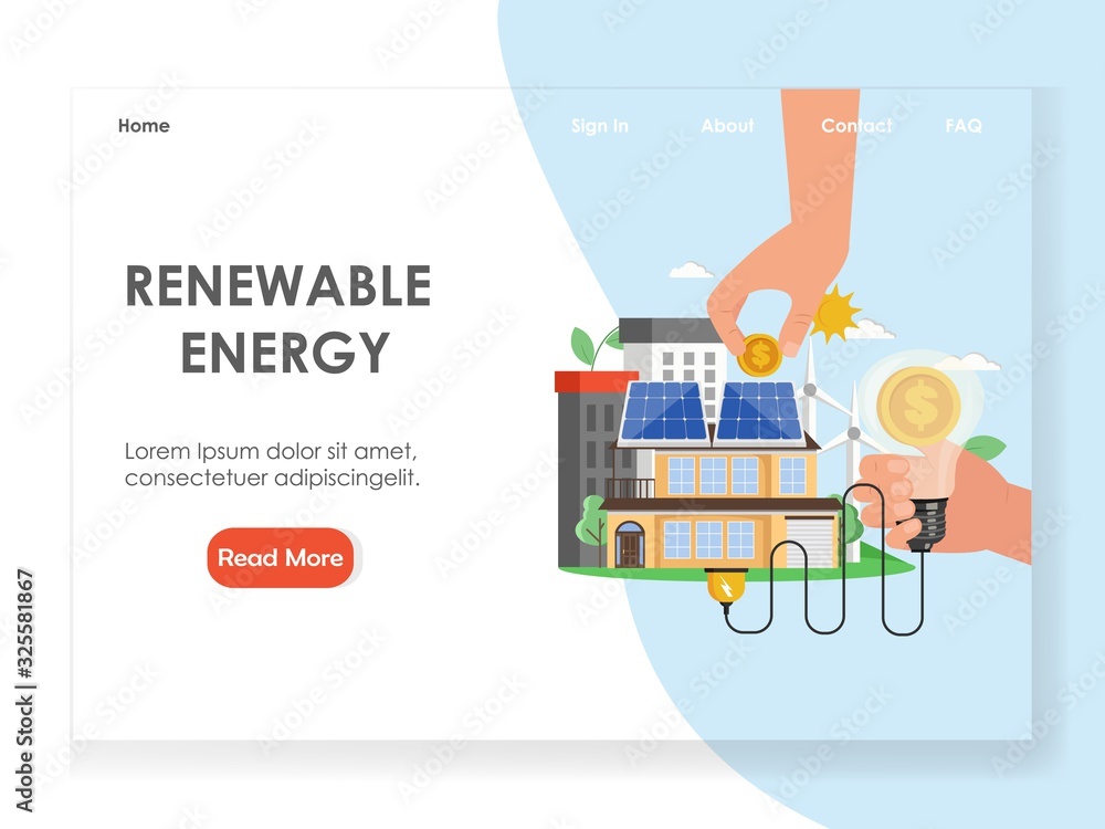 Renewable energy vector website landing page design template Stock ...