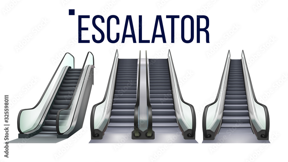 Escalator Stairway Electronic Equipment Set Vector. Collection Of ...