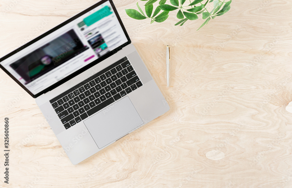 Online education or training course concept top view. Laptop with video ...