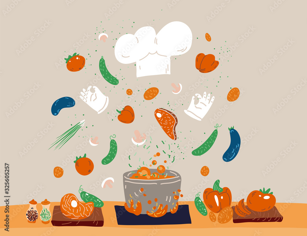 Vector cartoon cute concept of Professional Cooking for small ...